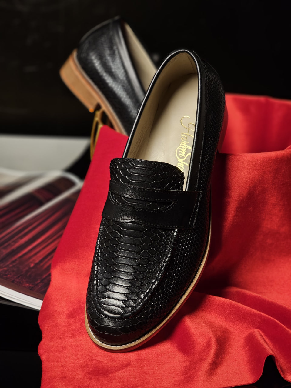 Loafers Black Snake Print Leather 2 cm heel