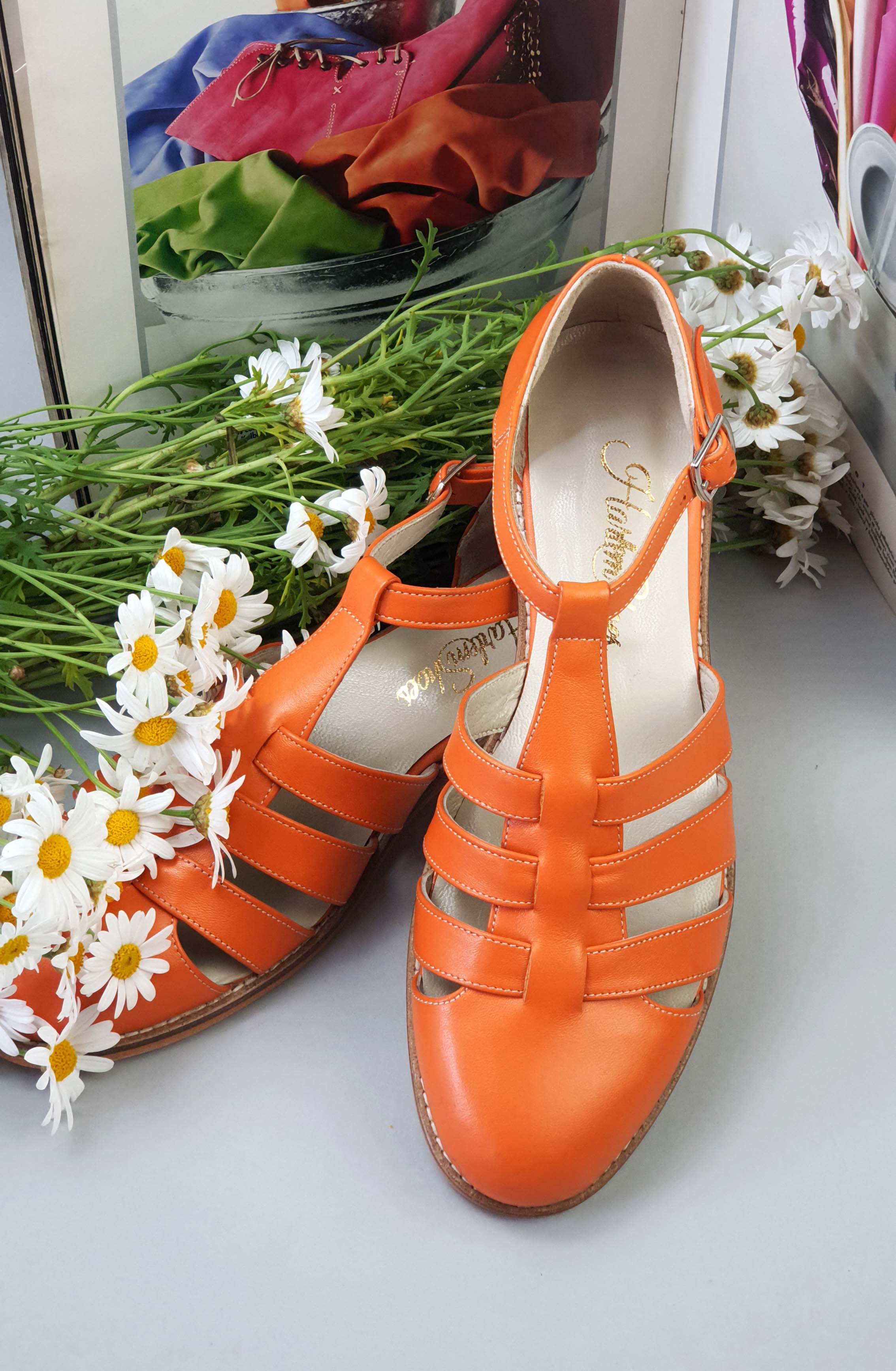 Sandals Orange Leather 2 cm heel